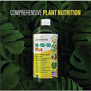GARDENWISE 10-10-10 Fertilizer for All Purpose Plants - Liquid Fertilizer with Seaweed Kelp & Iron - Plant Food Outdoor & Indoor Plant Food, Vegetables, Flowers, Lawn & Garden 10 10 10 Fertilizer 8oz
