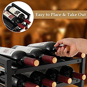 GOFLAME 2-Tier Wine Rack, Freestanding Countertop Wine Display Rack with Adjustable Foot Pads, Rust-Proof Surface, 8-Bottle Metal Wine Bottle Holder for Kitchen, Bar, Pantry, Cellar, Basement, Black
