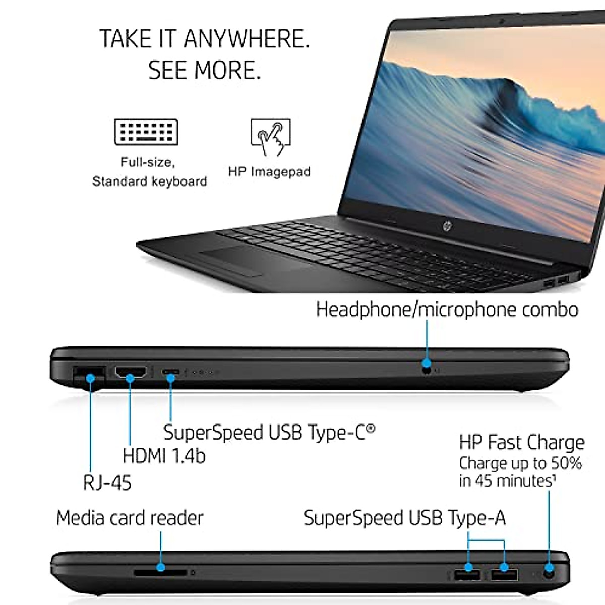 HP 15.6" Laptop with Intel 4-core CPU, 15.6" HD LED Display, Intel Quad-core Processor, Bluetooth and Wi-Fi, HDMI, Long Battery Life, Windows 11 Home in S Mode(16GB RAM | 1TB SSD)