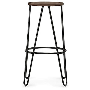 SIMPLIHOME Simeon 24 inch Counter Height Stool, Cocoa Brown and Black Metal and Elm Wood, Round, Backless, for the Kitchen and Dining Room, Industrial