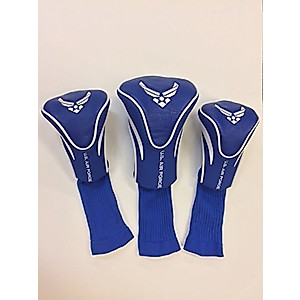Air Force Set of 3 Golf Headcovers, Long Necks, Royal Blue