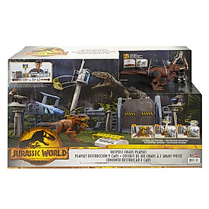 Mattel Jurassic World Dominion Outpost Chaos Playset with 1 Dinosaur & 1 Human Action Figure, 2 Blasters & More, 4ft Long, Breakaway Parts