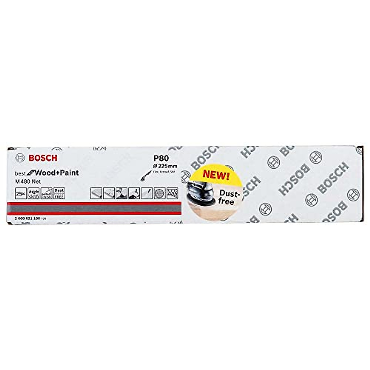 Bosch Professional set of 25 sanding sheets M480 Best for Wood and Paint (Wood and paint, Ø 225 mm, grit G120, Accessories for random orbit sander)