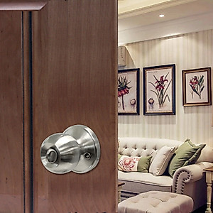 Probrico 10 Pack Bed/Bath Room Round Door Knob,Privacy Function for Bathroom/Bedroom,Interior Door Knobs with Lock Satin Nickel Finish, Keyless(Thumb Turn Lock on The Inside) Door Handles Locks