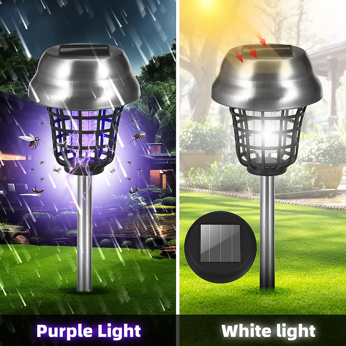 Jahy2Tech Solar Bug Zapper Outdoor Mosquito Zapper 2 in 1 Mosquito Killer Lamp Purple & White Light for Patio Yard Garden Pathway Insect Mosquito Repellent (4)