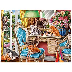 Ceaco - Paws Gone Wild - Kittens in The Bedroom - 550 Piece Jigsaw Puzzle