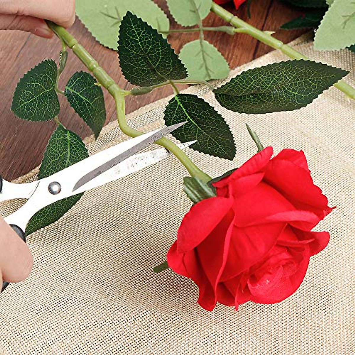 Mocoosy 12 PCS Red Rose Artificial Silk Flowers, Fake Roses with Long Stems Realistic Faux Rose Flower Bouquets for Wedding Decorations Bridal Shower Centerpieces Arrangement Party Home Table Decor