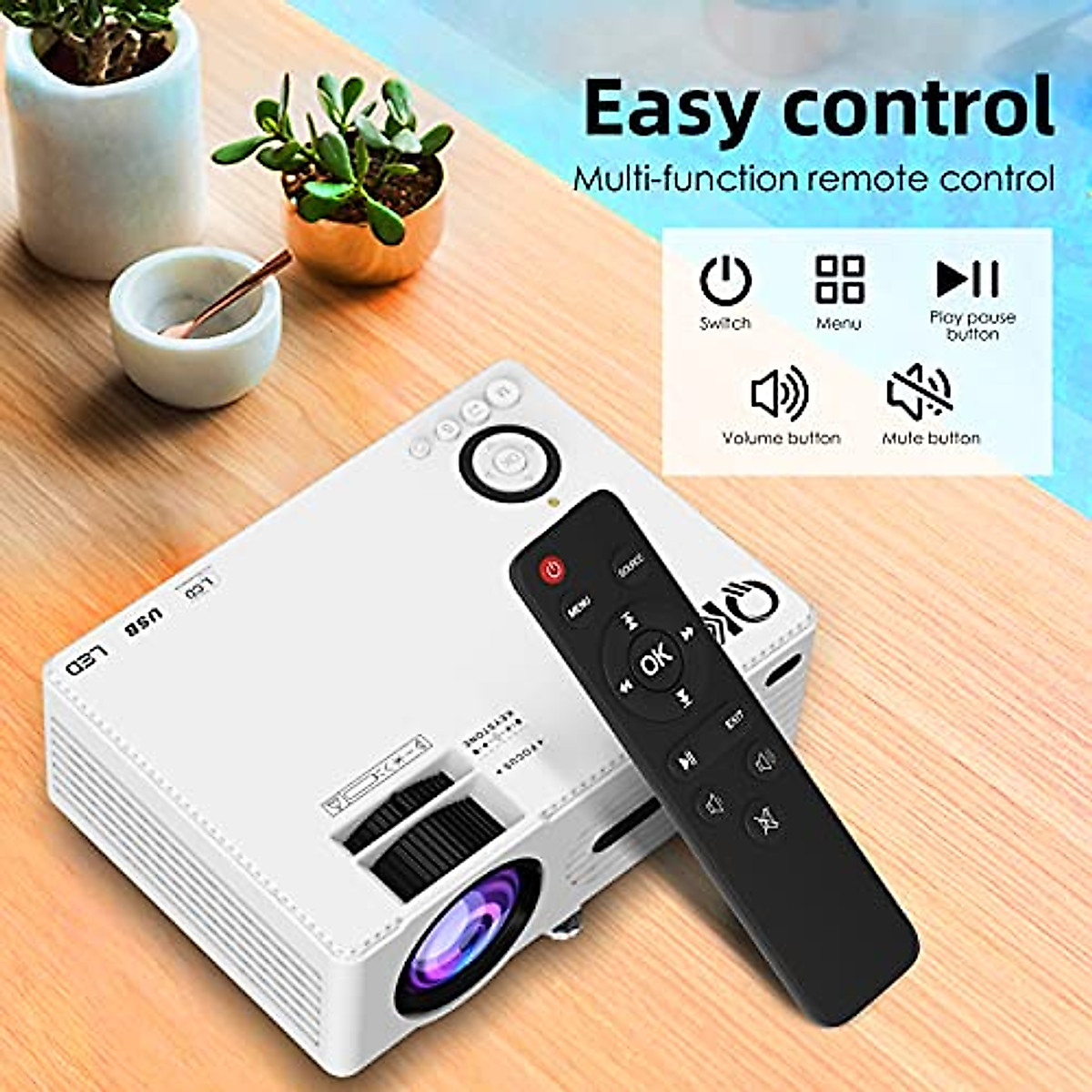 6500Lumens Portable Projector for Home Theater Entertainment, Full HD 1080P Supported Mini Projector HDMI AV USB TV Stick Supported