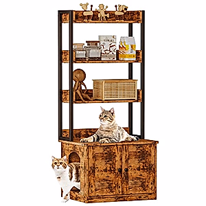 IRONCK Litter Box Enclosure with 3 Shelves and Doors, Indoor Cat House Furniture for Most of Litter Box, Vintage Brown