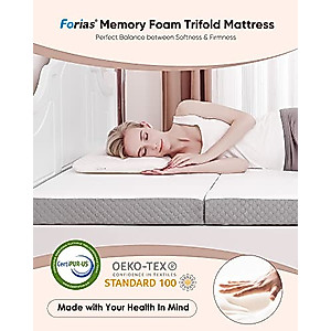 Forias Folding Mattress, Tri-fold Memory Foam Mattress, 4 Inch Foldable Mattress Topper with Washable Cover, Portable Mattress for Floor Guest Bed Camping Single Size 75" L x 25" W x 4" Th