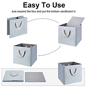 i BKGOO Foldable Storage Cube Bins Grey Bamboo Fabric Collapsible Resistant Basket Box Organizer with Cotton Rope Handle for Home Office and Nursery 13x13x13 inch