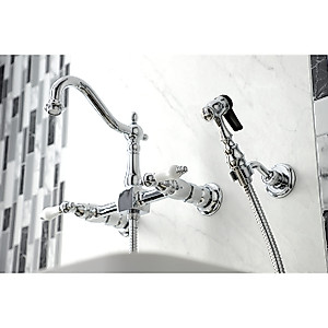 Kingston Brass KS1261PLBS Heritage Wall Mount Bridge Kitchen Faucet with Brass Sprayer, Polished Chrome