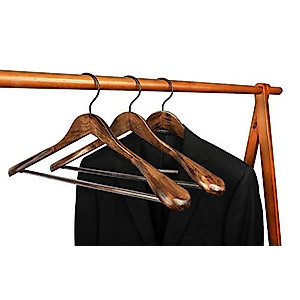 TOPIA HANGER Set of 6 Beautiful Coat Suit Jacket Wood Wooden Hangers, Premium Retro Finish with Extra-Wide Shoulder- 360° Black Hooks & Anti-Slip Bar CT02A