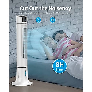 Evaporative Air Cooler, 45" Tower Fans that Blow Cold Air Cooling Fan with 90° Oscillating, Touch and Remote Control, 3 Mode / 3 Speeds, 5L Water Tank, 15H Timer, 2 Ice Boxes Fan for Bed Room Office