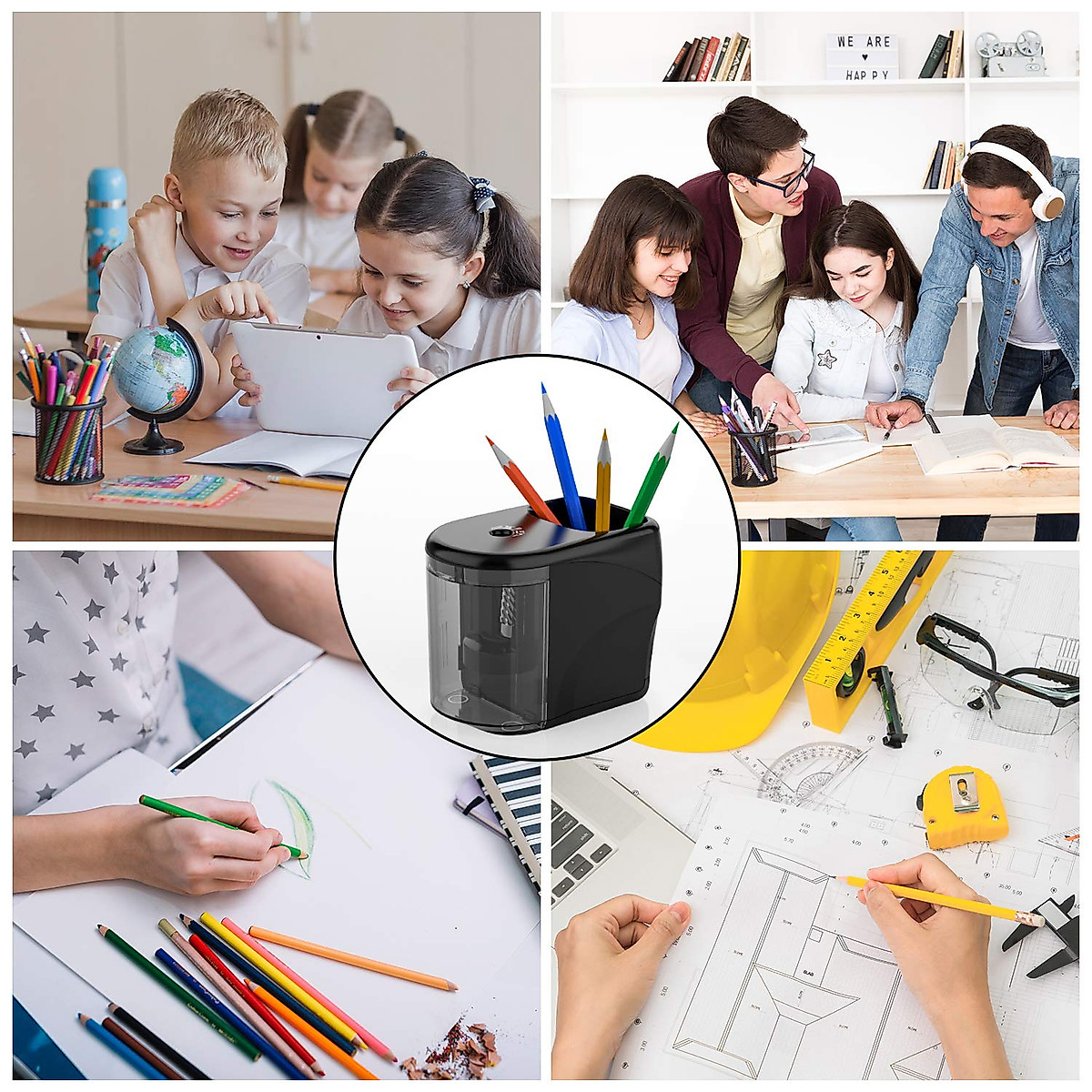 Electric Pencil Sharpener Heavy-Duty Helical Blade Sharpener with Adapter/Battery Operated for No.2/ (6-8mm) Pencils with Auto Stop & Cleaning Brush in School/Classroom/Office (Black)