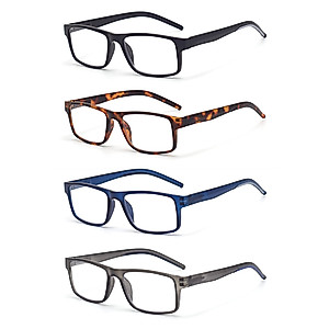 Colloddiss 4-Pack Reading Glasses for Men Women, Spring Hinge Readers Glasses, Blue Light Blocking Eyeglasses SR20523, Black Blue Gray BrownTortoise 2.0 x