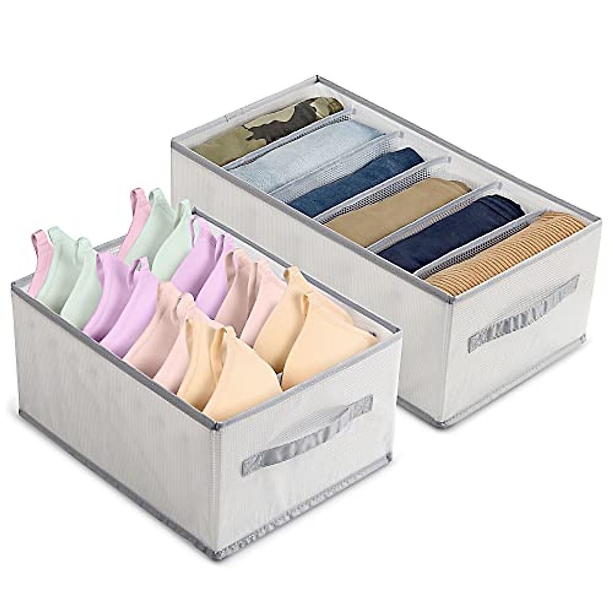 Tepnology Brands Clothes Organizer Set - Foldable Closet Storage Box for Shirts, Jeans, Socks, Sweaters - Waterproof PVC Nylon Organization Containers with 6 & 9 Grids, Handles & PP Board - Set of 2