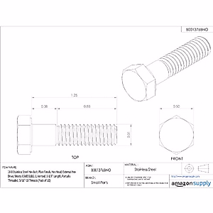 Small Parts FSCVHHMS-5618-16 18-8 Stainless Steel Hex Bolt, Plain Finish, Vented, Hex Head, External Hex Drive, ASME B18.2.1, 1" Length, Partially Threaded, 5/16"-18 UNC Threads (Pack of 10)