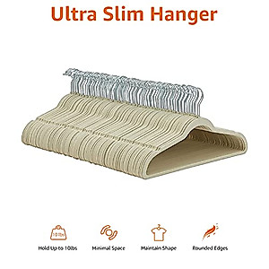 Amazon Basics Kids Velvet, Non-Slip Clothes Hangers, Beige - Pack of 30 & Slim, Velvet, Non-Slip Suit Clothes Hangers, Ivory/Silver - Pack of 30