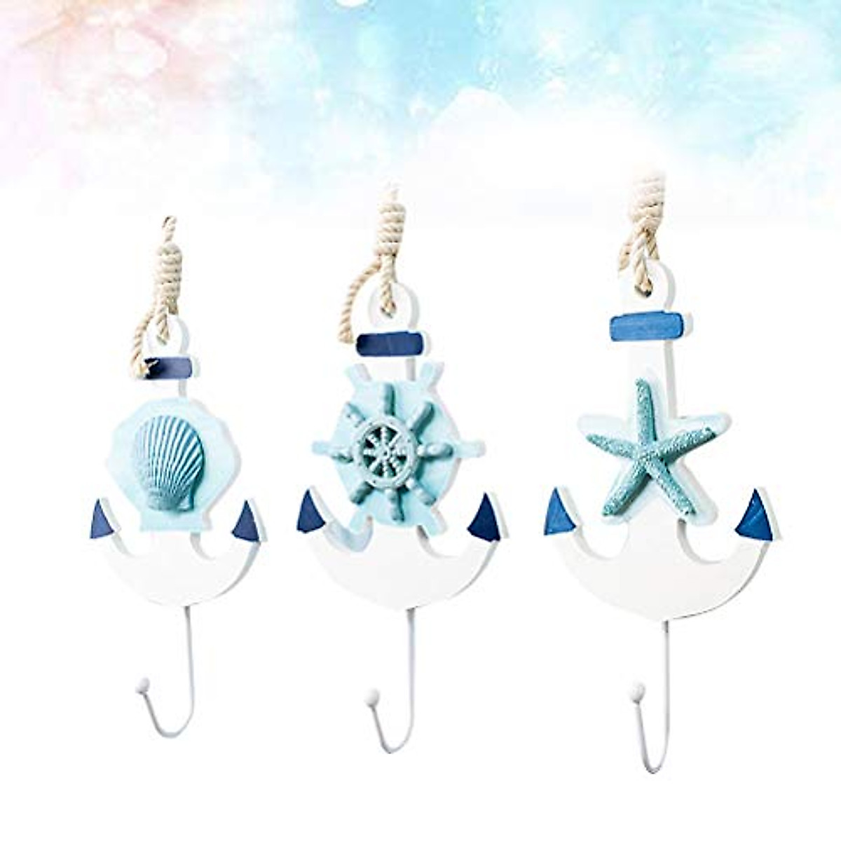 Cabilock 3pcs Mediterranean Ocean Style Wall Hook Coat Hook Clothes Hooks Hanger Wall Hanging Hooks for Home