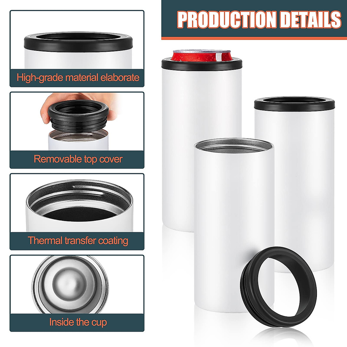 Meanplan 12 Pack Sublimation Skinny Can Cooler 12 oz White Sublimation Can Holder Blanks Insulated Stainless Steel Sublimation Drink Tumbler Holder with Gift Boxed Straws for Valentines(Tall Style)