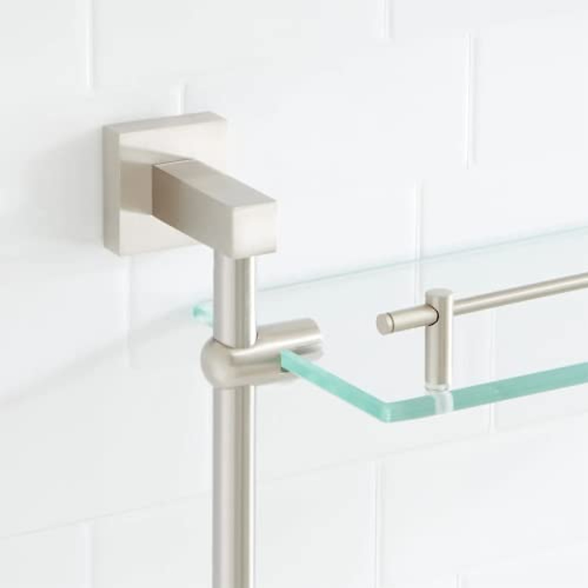 H&S Naiture Tempered Glass Shelf - Two Shelves in Brushed Nickel Finish