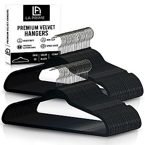 LA PRIME Premium Black Velvet Hangers 50 Pack, 360 Degree Rotating Hook, Space Saving, Heavy Duty, Non Slip, No Hanger Marks, Coat Hanger for Closet, Clothes Hangers, Ganchos para Colgar Ropa