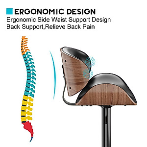 ONME Bar Stools Set of 2, Adjustable Height Swivel Bar Stools, PU Leather Upholstered Bar Chair with Back and Footrest for Bar, Kitchen, Dining Room, Dark Black