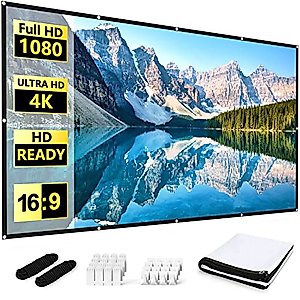 Projector with 120“ Projector Screen, Projector with WiFi and Bluetooth, Outdoor Projector with Portable Projector Screen, FUDONI Movie Projector Compatible w/iOS/Android/Win/PS5, Black
