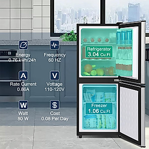 rosmena Small Refrigerator with Freezer, 4.1 Cu.Ft. Compact Mini Refrigerator with Freezer on bottom, large mini fridge for Apartment, Dorm, Office, Family, Basement, Garage