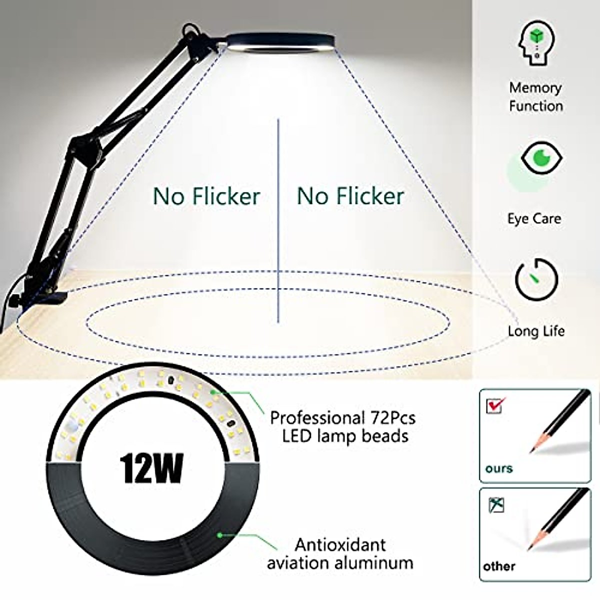 Magnifying Glass with Light and Stand, 10X Magnifying Lamp, 2-in-1 Desk Magnifier with Light, Craft Light Lamp with 3 Color Modes, LED Lighted Magnifier with Light for Close Work Reading Repair Crafts