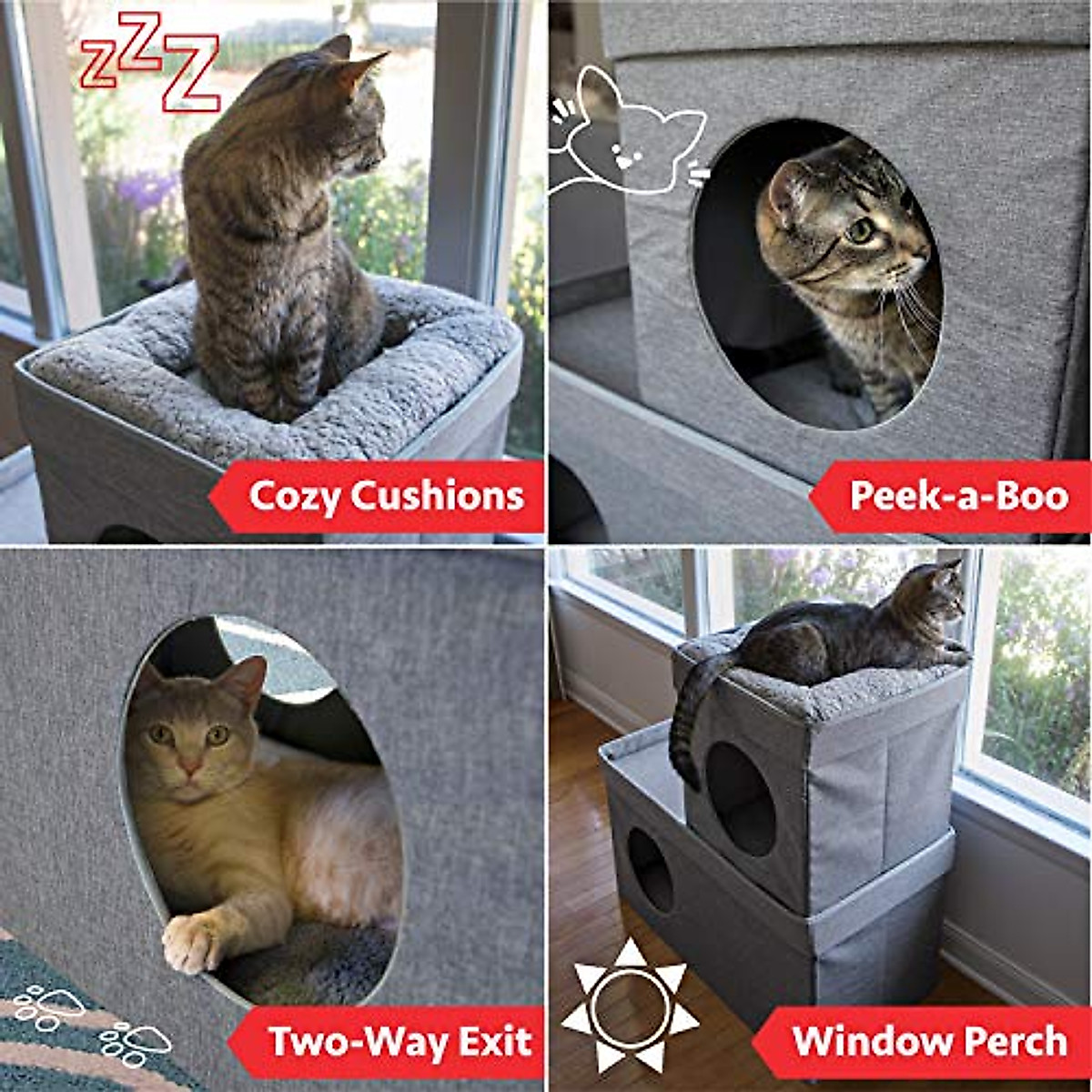 Kitty City Large Stackable Grey Condo, Cat Cube, Cat House, Pop Up Bed, Cat Ottoman, Mansion