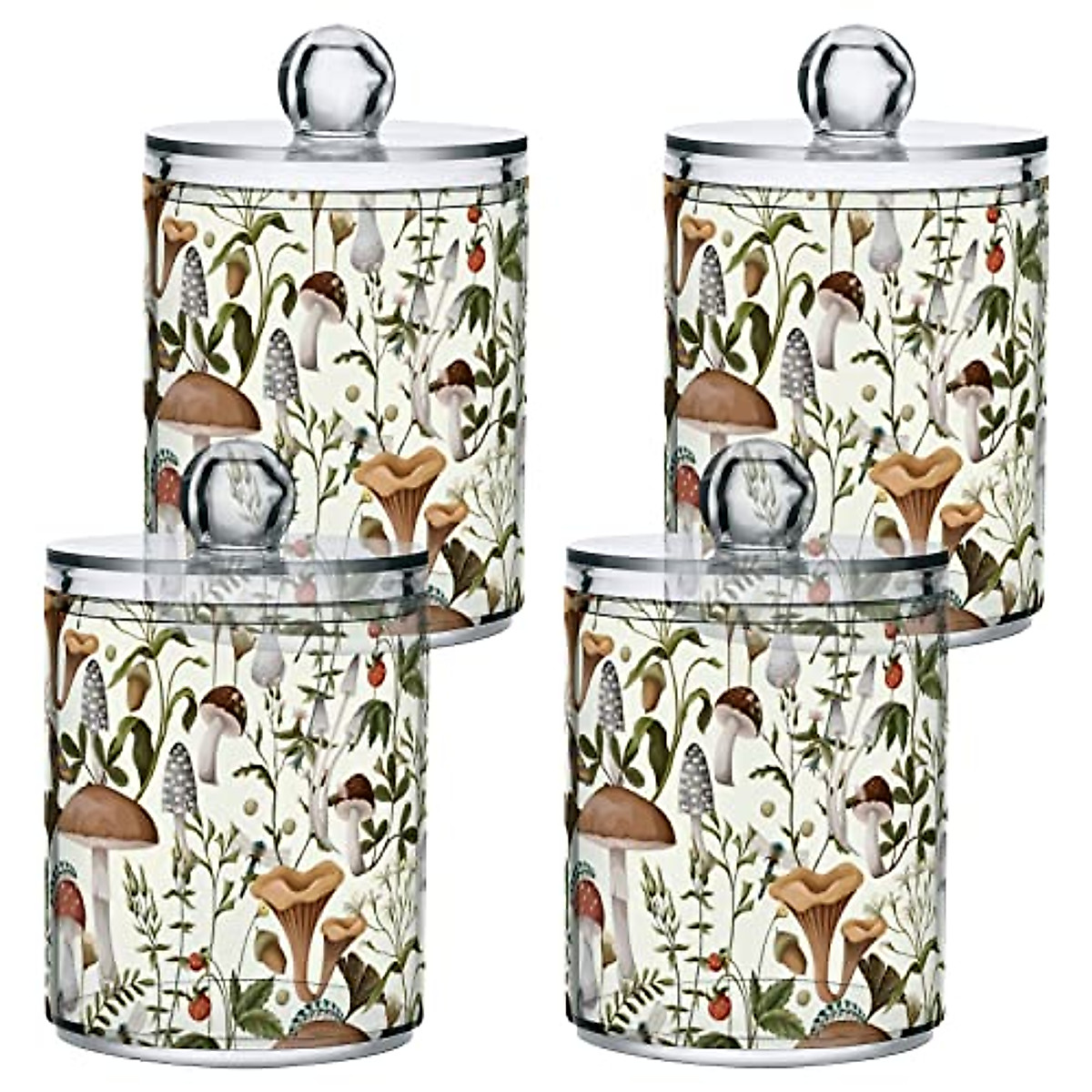 xigua 2 Pack Mushrooms and Berries Apothecary Jars with Lid, Qtip Holder Storage Containers for Cotton Ball, Swabs, Pads, Clear Plastic Canisters Bathroom Vanity Organization (10 Oz) Color172