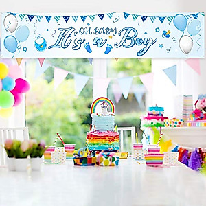 Baby Shower Decoration for Boy, Baby Shower Banner, Horizontal Large Blue Fabric It Is A Boy Sign Banner Backdrop Background Baby Shower Yard Sign Party Decoration Photo Booth for Boy, 71 x 15.7 Inch