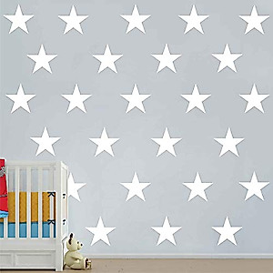 DXLING 48pcs/Set of Large White Stars Vinyl Wall Decor Stickers DIY White Star Wall Decals Art for Kids,Nursery Room Decor Mural Wallpaper D399 (White)