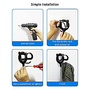 4 Counts Horse Bridle Rack Bridle Hooks, Bridle Bracket Metal Bridle Holder Wall Mount with Tubes and Screw for Horse Barn Supplies, Black