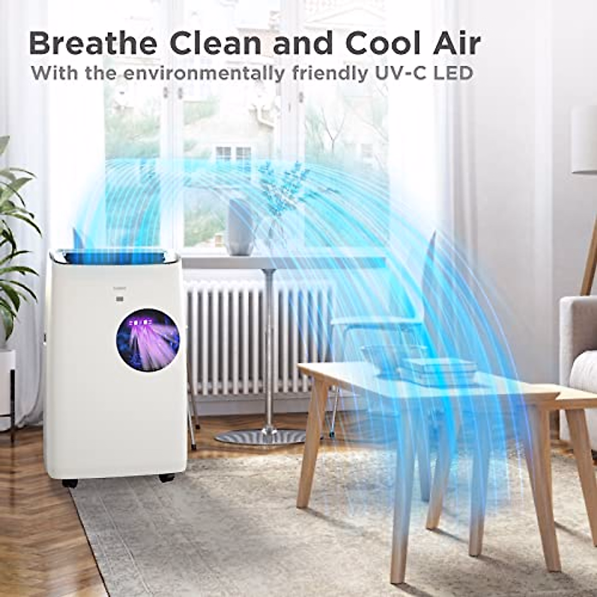 TURBRO Greenland 14,000 BTU Portable Air Conditioner and Heater, Dehumidifier and Fan, 4-in-1 Floor AC Unit for Rooms up to 600 Sq Ft, UV-C Light, Sleep Mode, Timer, Remote Included (10,000 BTU SACC)