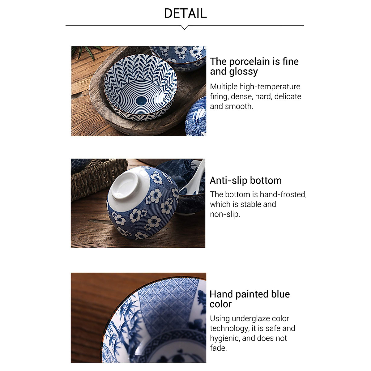 Gegong Blue and White Porcelain Dinnerware Set, Dishes, Bowl, Spoon, Chopsticks, Service for 1, Colorful Glazed Ceramic Set, Gift Box Packaging (Plum, Orchid, Bamboo and Chrysanthemum)