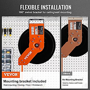 VEVOR Retractable Air Hose Reel, 3/8 IN x 50 FT Hybrid Air Hose Max 300PSI, Air Compressor Hose Reel with 5 ft Lead in, Ceiling/Wall Mount Heavy Duty Single Arm Steel Reel