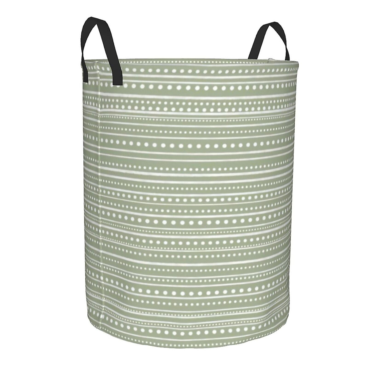 Bamanko Dotted Striped Mudcloth Sage Green Laundry Basket Waterproof Collapsible Round Laundry Hamper Toys Clothes Organizer Gift Basket For Room Medium