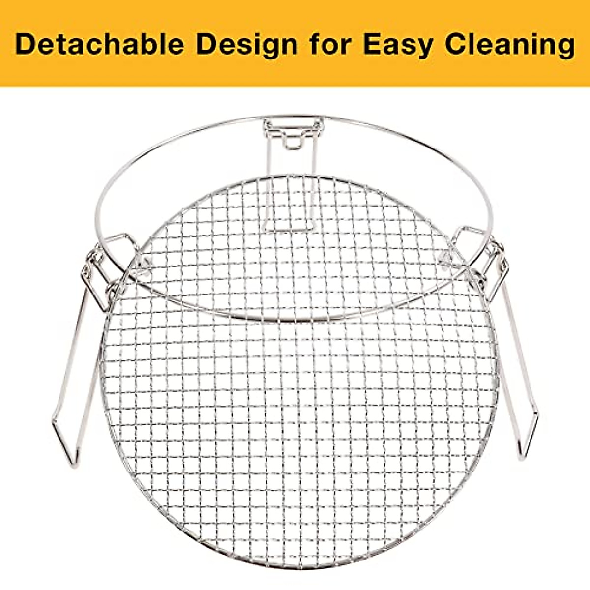 Lineslife Folding 13.4'' Round Campfire Grill Grate, Portable Stainless Steel Camp Fire Cooking Racks with Removable Net 3 Legs for Outdoor Camping Cooking Fire Pit, Silver