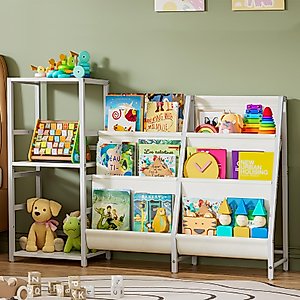 Jnancun Kids Bookshelf and Toy Storage, 6-Tier Book Shelf for Kids Rooms,Playroom,Bedroom,Living Room,Nursery,Baby Bookshelf (White)