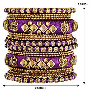 Aheli Ethnic Handmade Silk Thread Faux Stone Studded Bangle Set Chudha Indian Traditional Wedding Wear Fashion Jewelry for Women (Purple)
