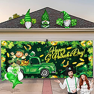 Large St. Patrick's Day Garage Door Banner Cover 6 x 13 ft Clover St. Patrick's Day Backdrop Decorations Irish Shamrock Leaves Party Outdoor Indoor Background Sign St. Patrick's Day Garage Door Decor