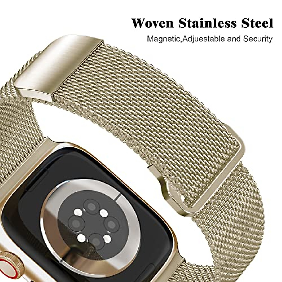 Geoumy Metal Magnetic Bands Compatible for Apple Watch Band 44mm with Case, Stainless Steel Milanese Mesh Loop Replacement Strap Compatible with iWatch Series 8/7/6/5/4/3/2/1 SE Women Men,Brown Gold