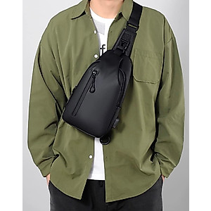 Small Sling Black Crossbody Backpack Shoulder Bag for Men Women, Lightweight One Strap Backpack Sling Bag Backpack for Hiking Walking Biking Travel Cycling USB Charger Port