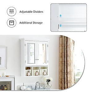 Medicine Cabinet, Bathroom Organiser, Wall Mounted Bathroom Cabinet with Mirror with 2 Adjustable Shelves and 3 Storage Baskets for Bathroom, Laundry Room, Kitchen