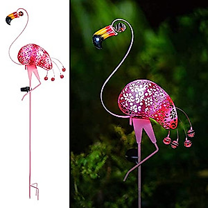 Easybuy 42.5" Garden Solar Light Flamingo Outdoor Crackle Glass Decorative Lights Path Landscape Waterproof Decor Outside Backyard Yard Patio Lights Outdoor Yard Decorations Flamingo Gifts