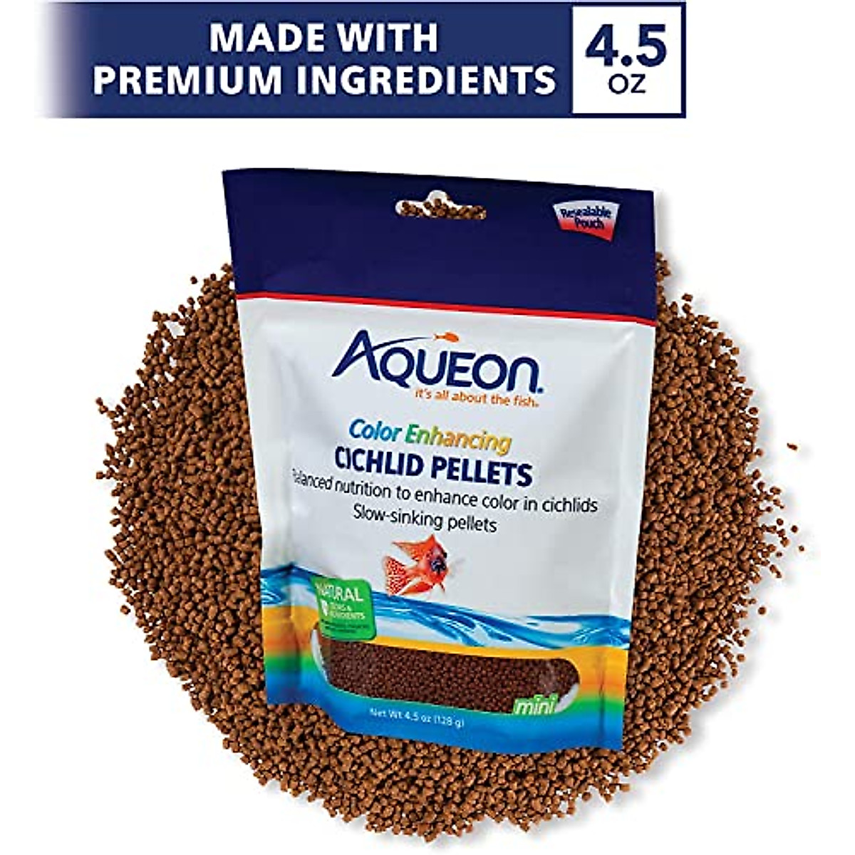 Aqueon Cichlid Color Pellets Fish Food - 4.5 Ounce [Set of 3]