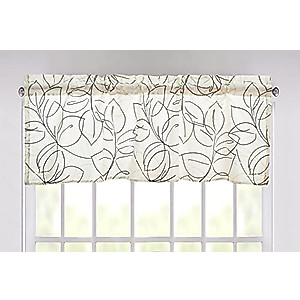 Tache Modern Abstract Floral Leaf Minimalist Line Art White Black Grey Gold Sheer Window Valance, 18x52